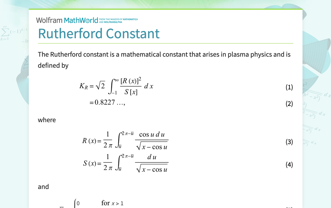 Rutherford Constant -- from Wolfram MathWorld