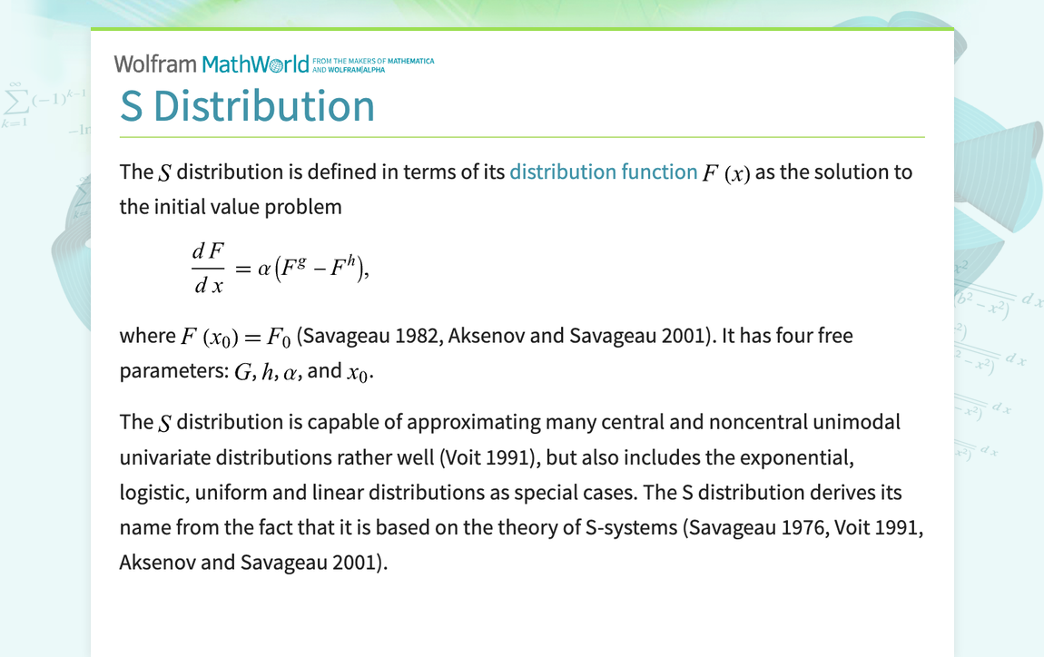 S Distribution -- from Wolfram MathWorld
