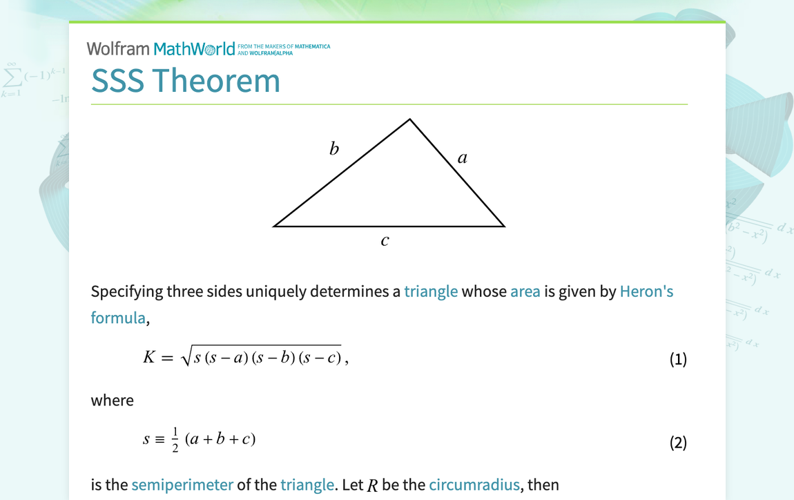 SSS Theorem -- from Wolfram MathWorld