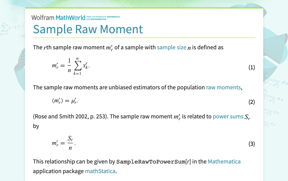 Sample Raw Moment -- from Wolfram MathWorld