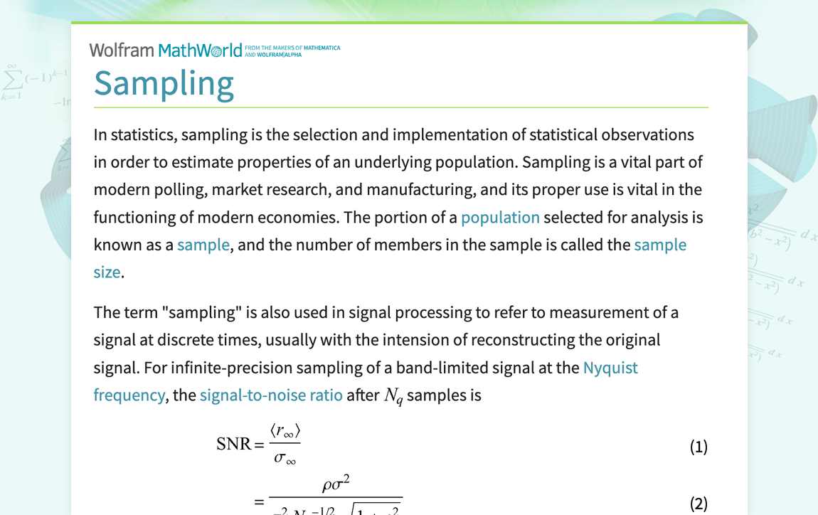 Sampling -- from Wolfram MathWorld