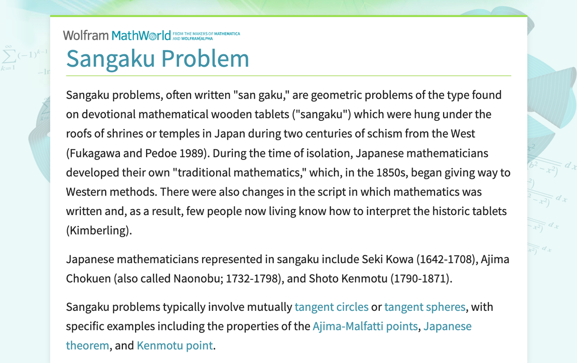 Sangaku Problem -- from Wolfram MathWorld