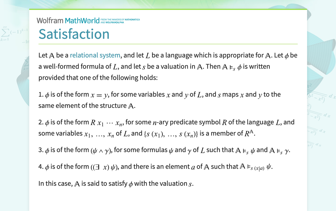 Satisfaction -- from Wolfram MathWorld