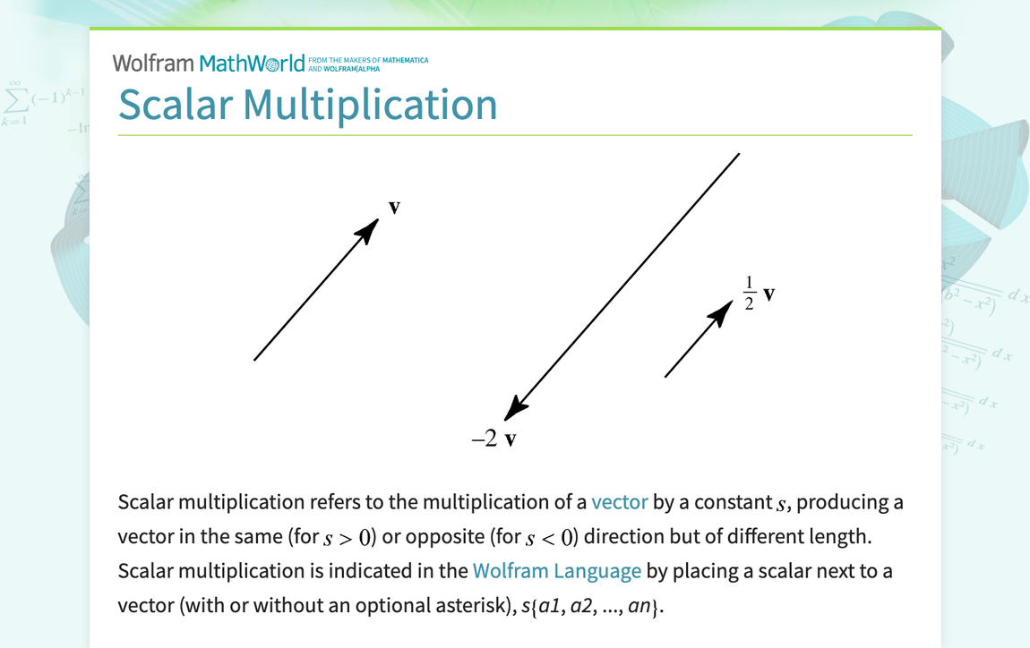 Scalar Multiplication -- from Wolfram MathWorld