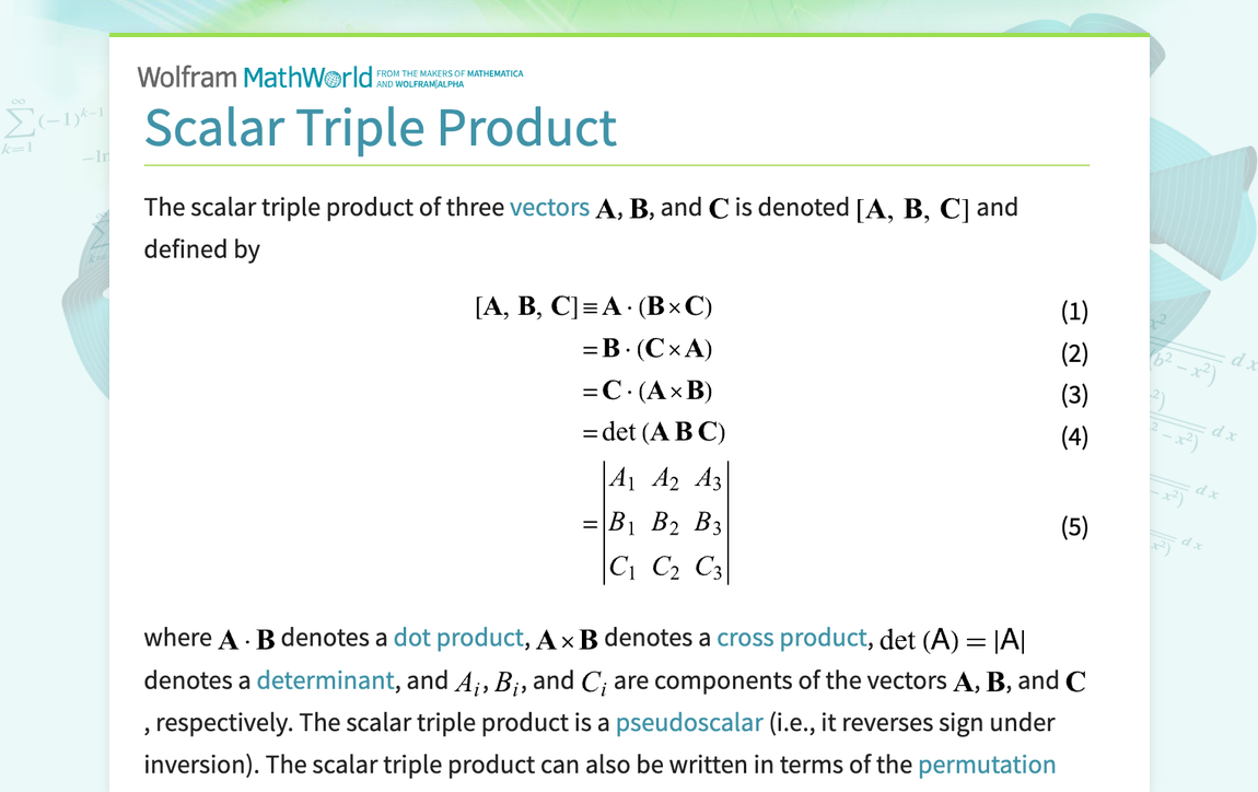 Scalar Triple Product From Wolfram Mathworld