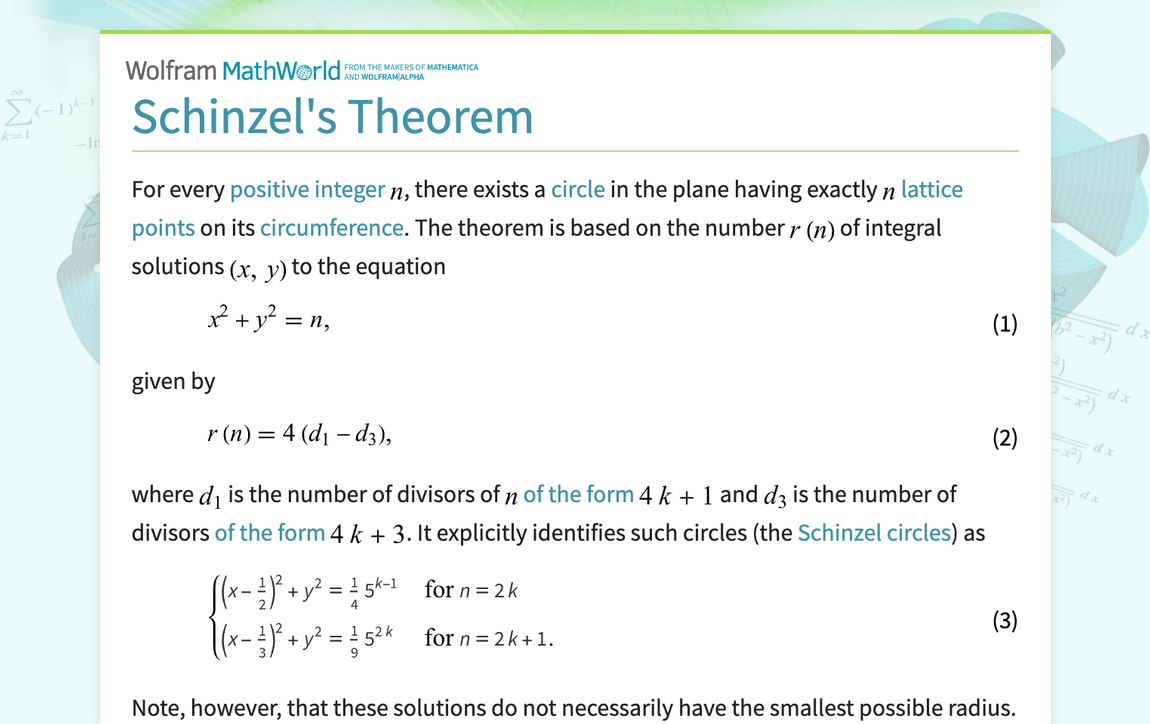 Schinzel's Theorem -- from Wolfram MathWorld