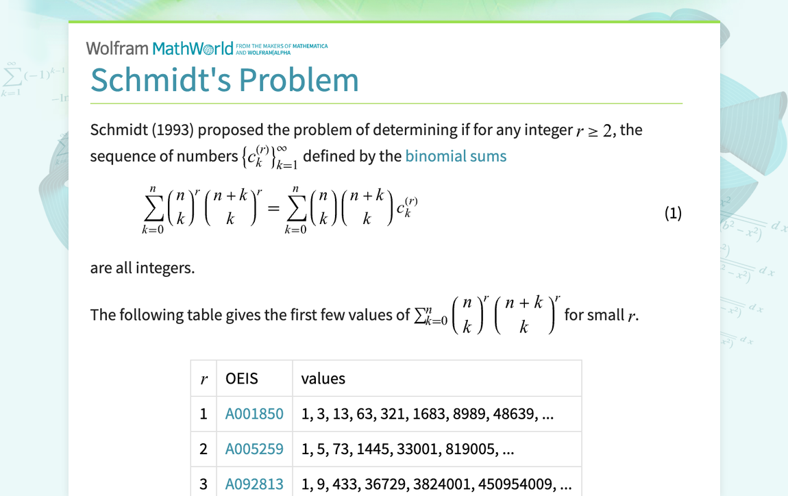 Schmidt's Problem -- from Wolfram MathWorld