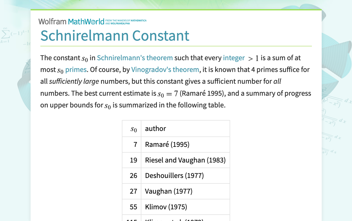 Schnirelmann Constant -- from Wolfram MathWorld