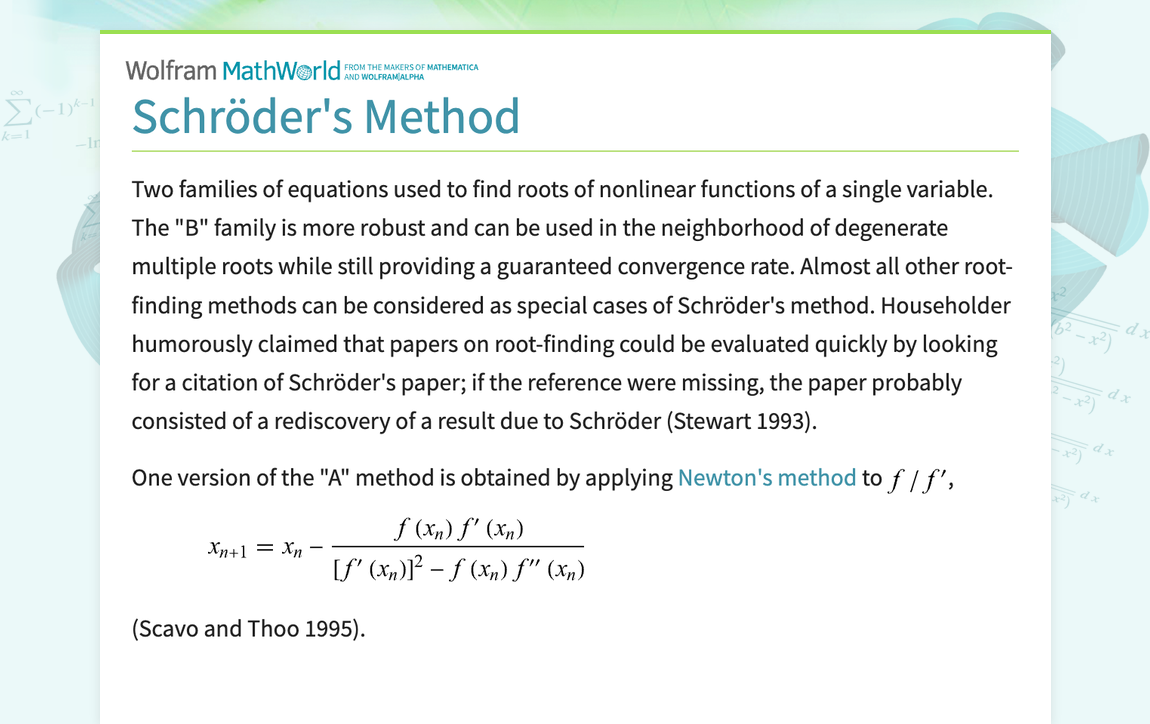 Schröder's Method -- from Wolfram MathWorld