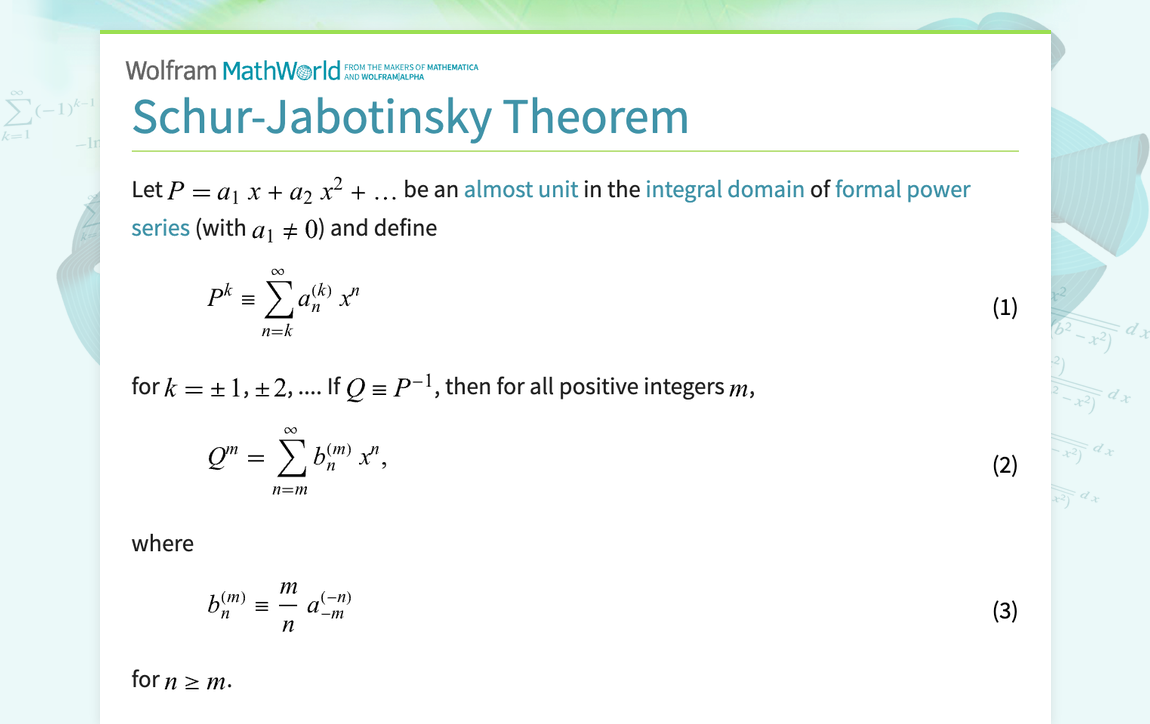 Schur-Jabotinsky Theorem -- from Wolfram MathWorld