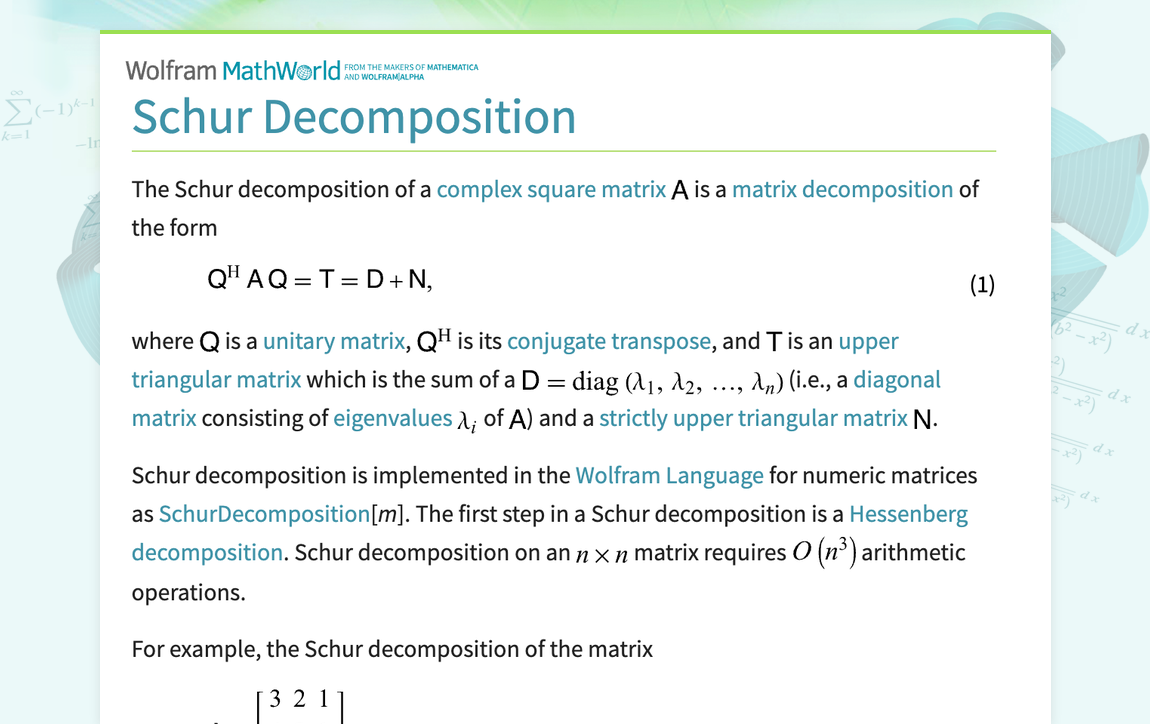 Schur Decomposition -- from Wolfram MathWorld