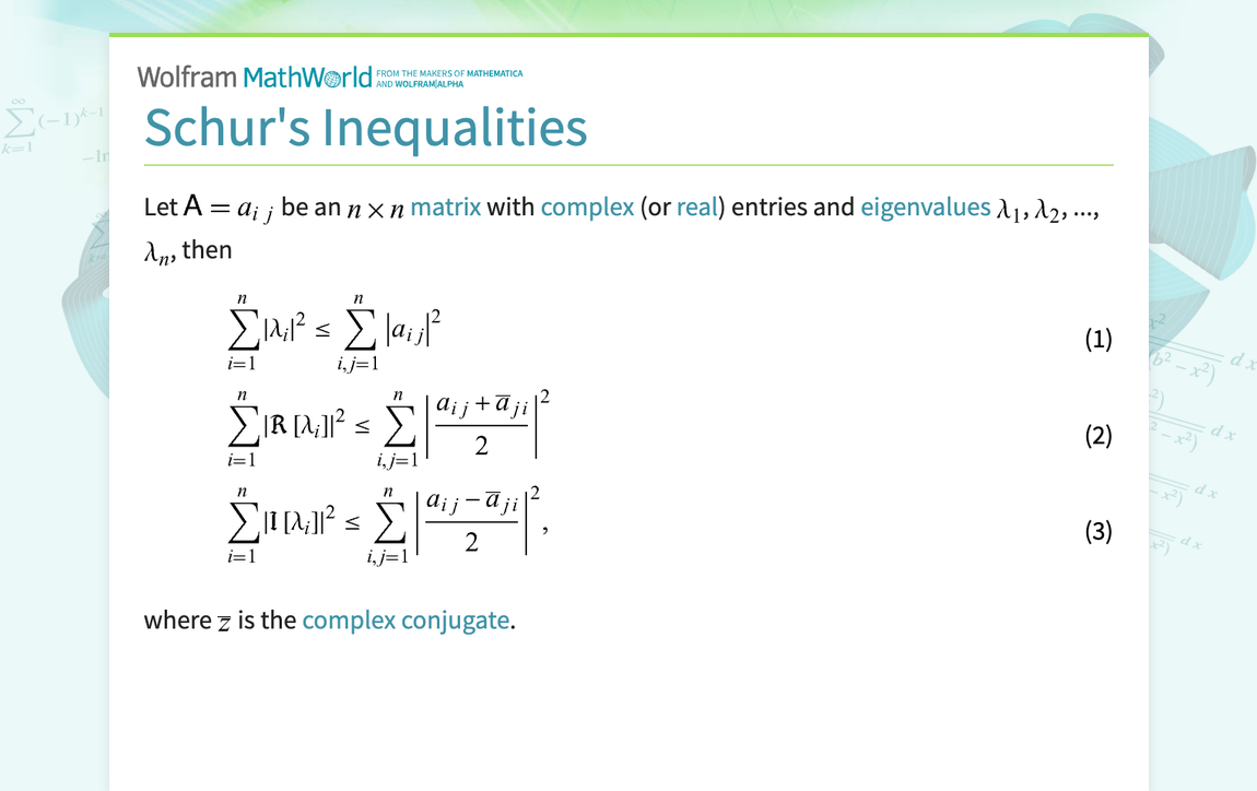 Schur's Inequalities -- from Wolfram MathWorld