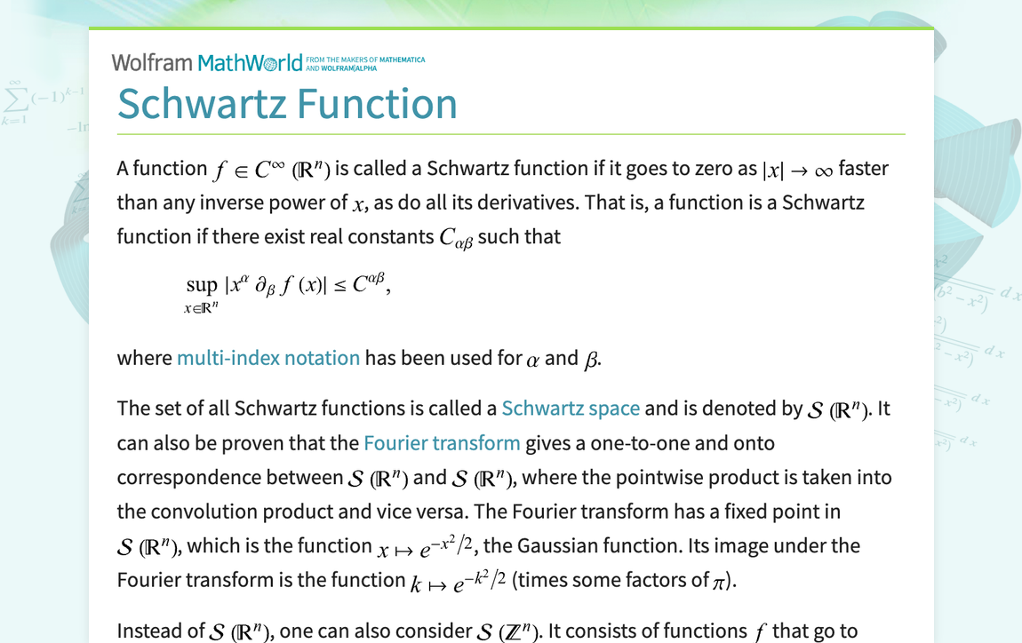 Schwartz Function -- from Wolfram MathWorld