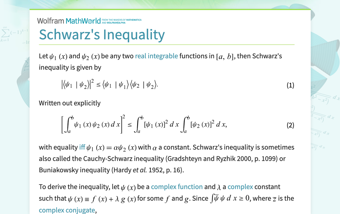 Schwarz's Inequality -- from Wolfram MathWorld