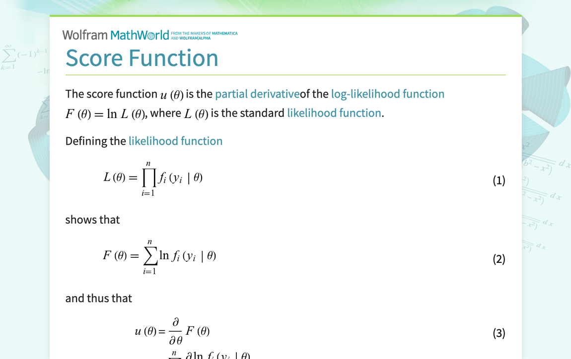 Score Function From Wolfram Mathworld