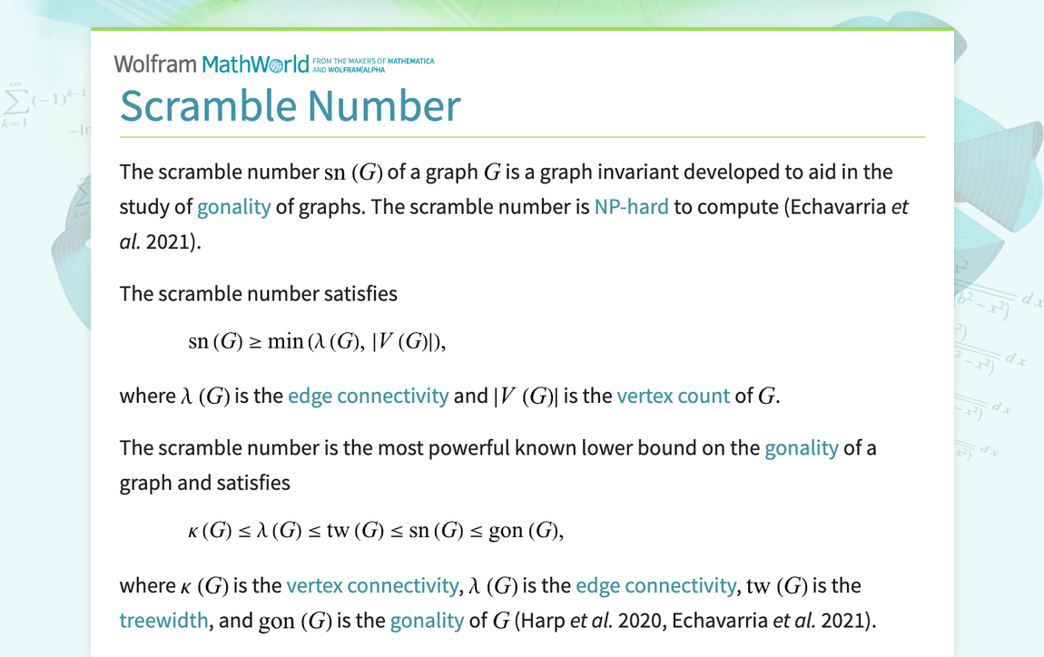 Scramble Number -- from Wolfram MathWorld