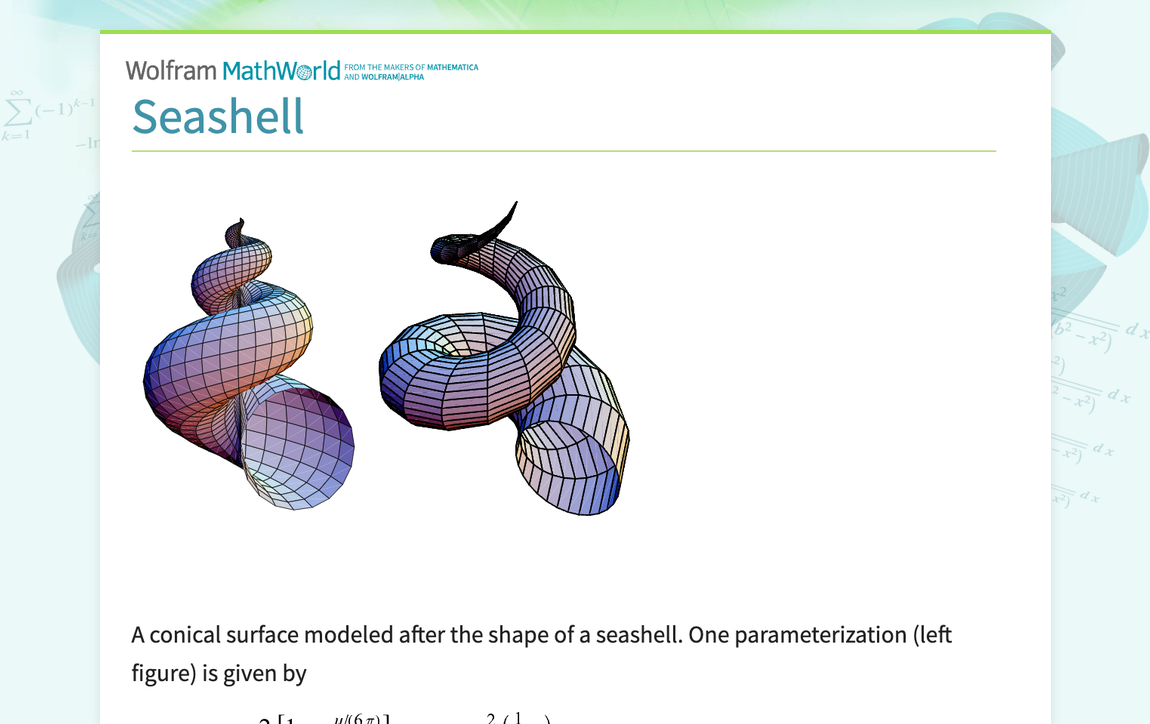 Seashell -- from Wolfram MathWorld