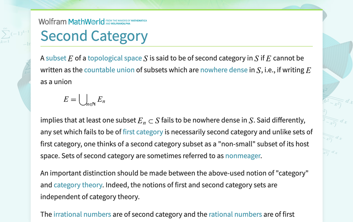 Second Category -- from Wolfram MathWorld