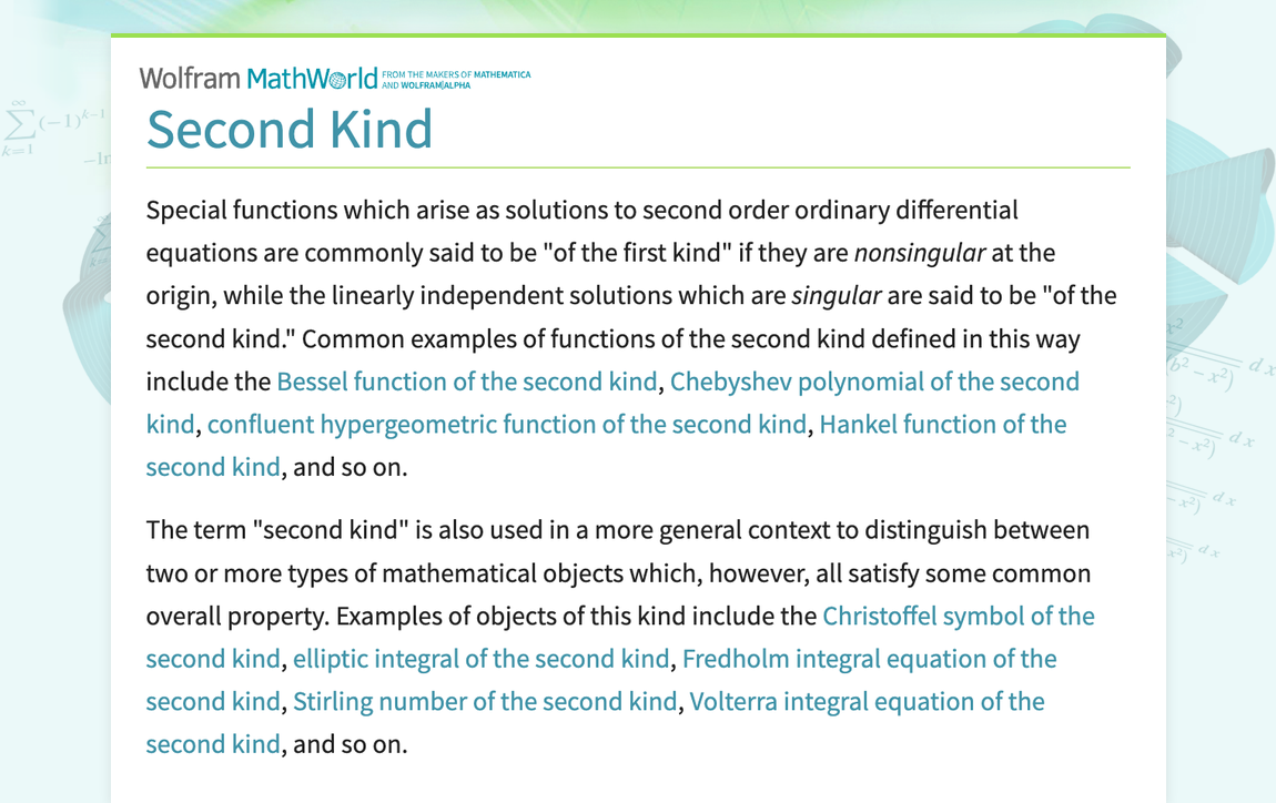 Second Kind -- from Wolfram MathWorld