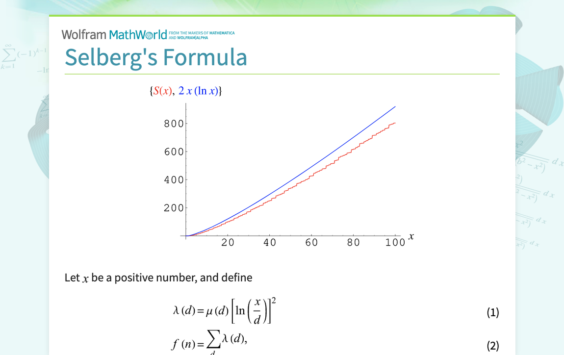 Selberg's Formula -- from Wolfram MathWorld