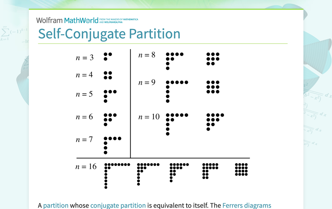 Self Conjugate Partition From Wolfram Mathworld