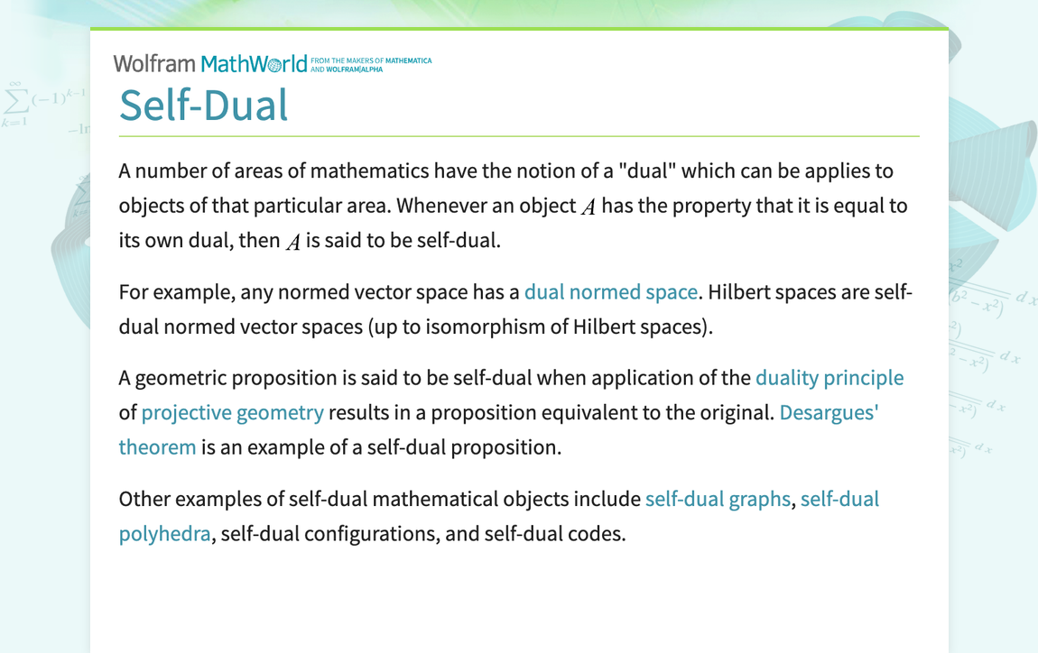 Self-Dual -- from Wolfram MathWorld
