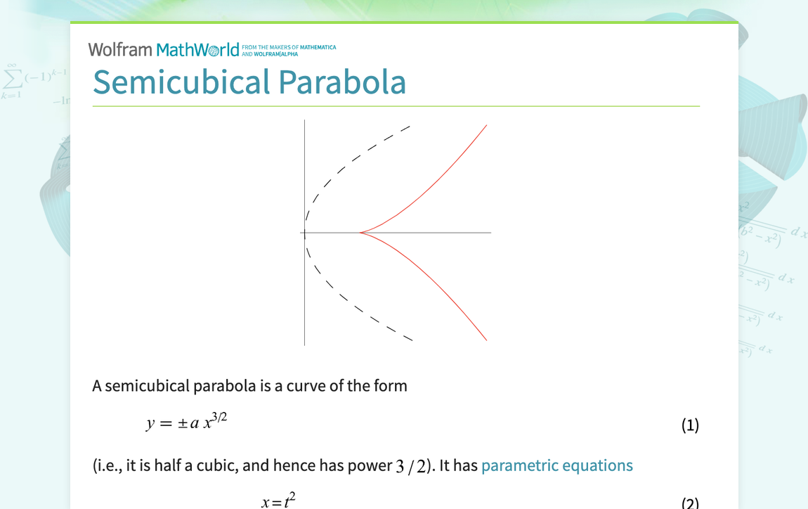 Semicubical Parabola -- from Wolfram MathWorld