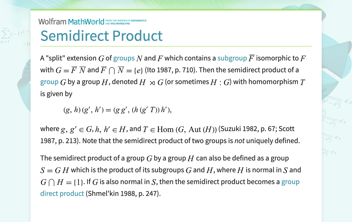 Semidirect Product -- from Wolfram MathWorld