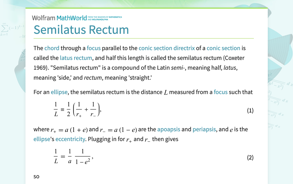 Semilatus Rectum -- from Wolfram MathWorld