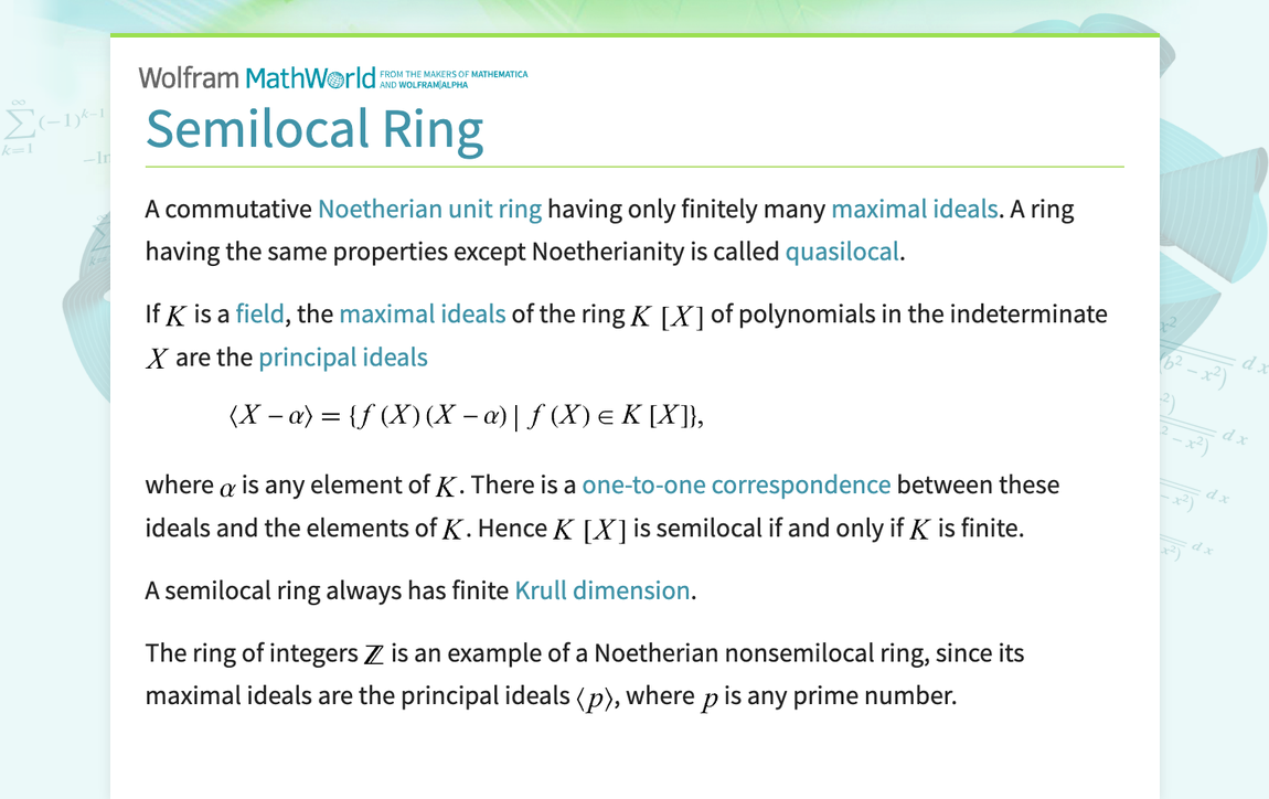 Semilocal Ring -- from Wolfram MathWorld