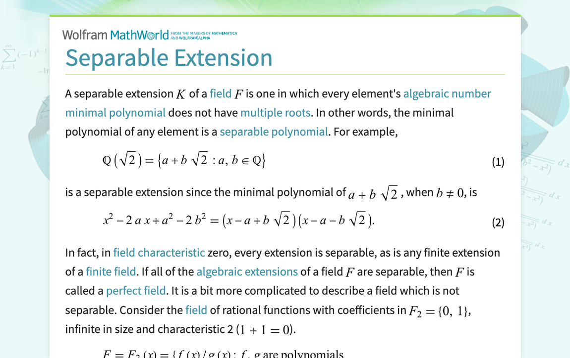 Separable Extension -- from Wolfram MathWorld