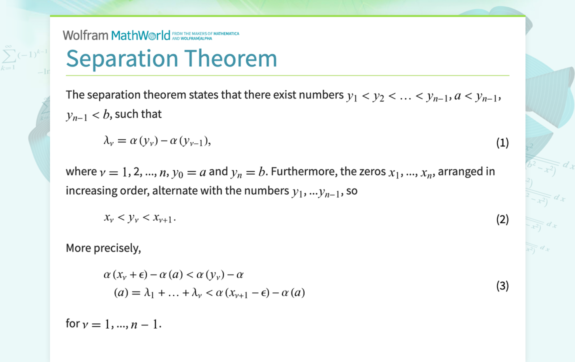 Separation Theorem -- from Wolfram MathWorld
