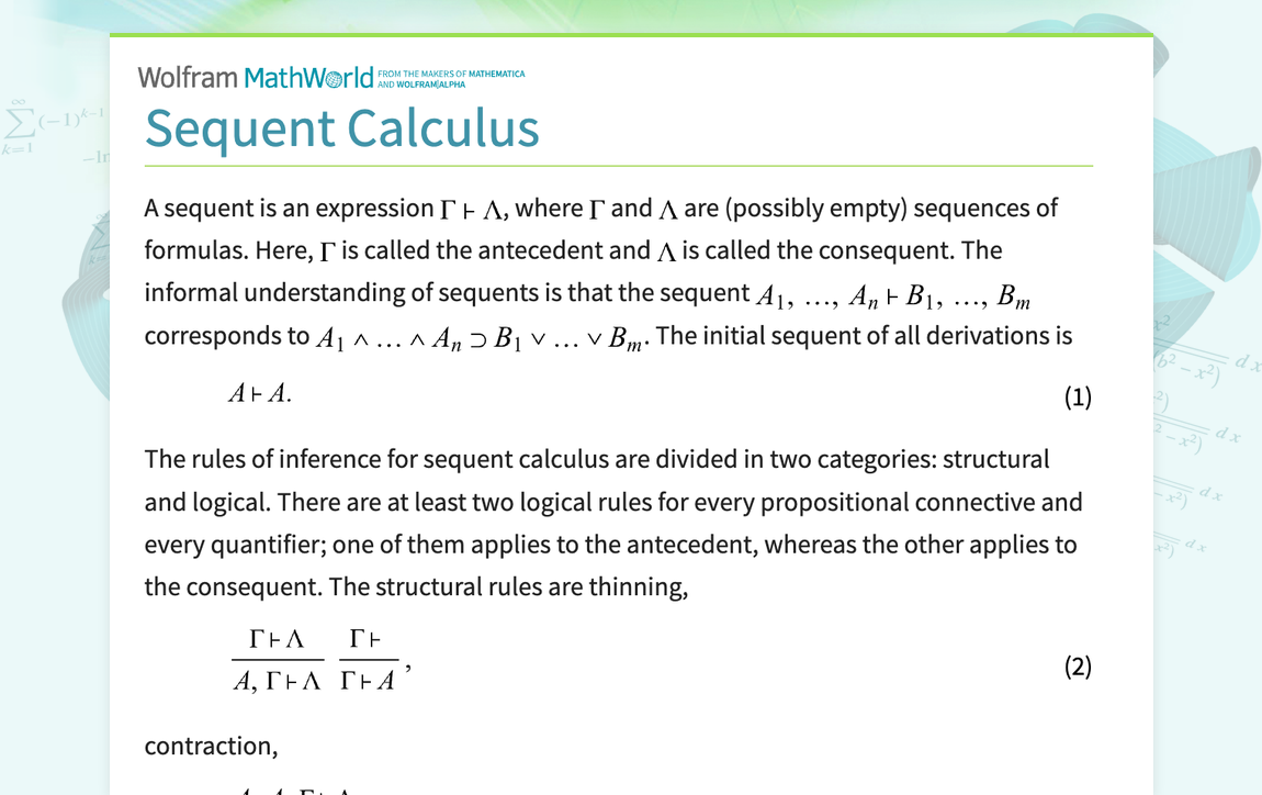Sequent Calculus -- from Wolfram MathWorld