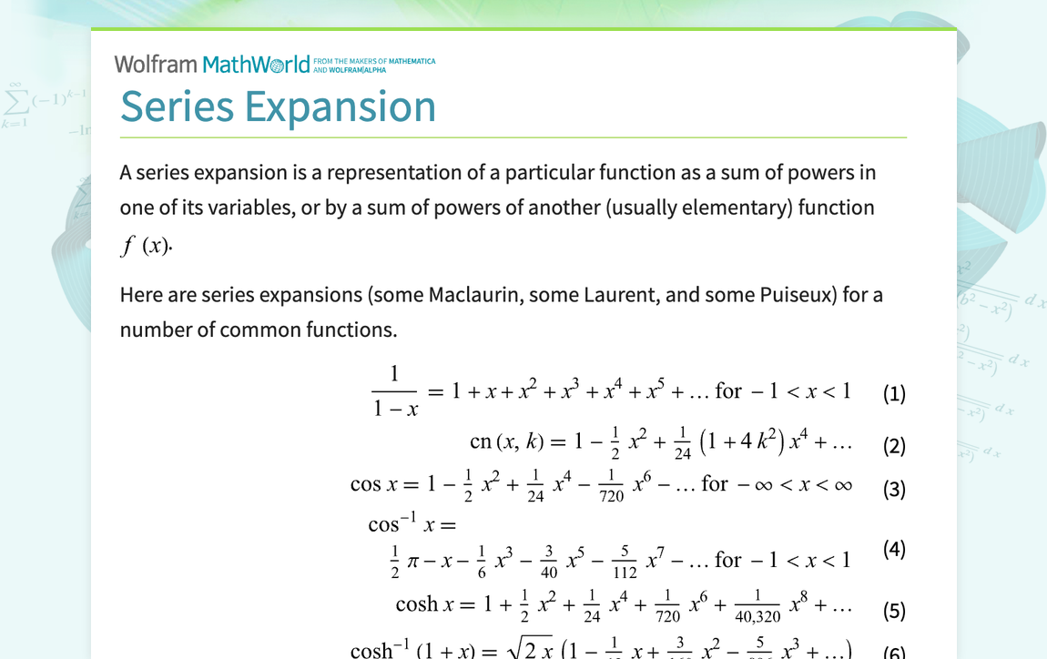 Series Expansion -- from Wolfram MathWorld