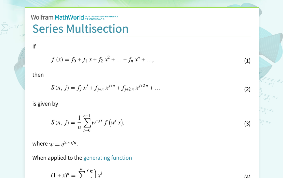 Series Multisection -- from Wolfram MathWorld