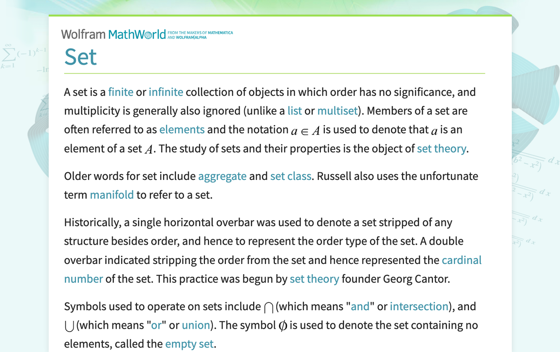 Set -- from Wolfram MathWorld