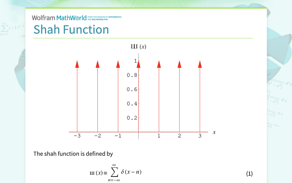 Shah Function From Wolfram Mathworld 6849