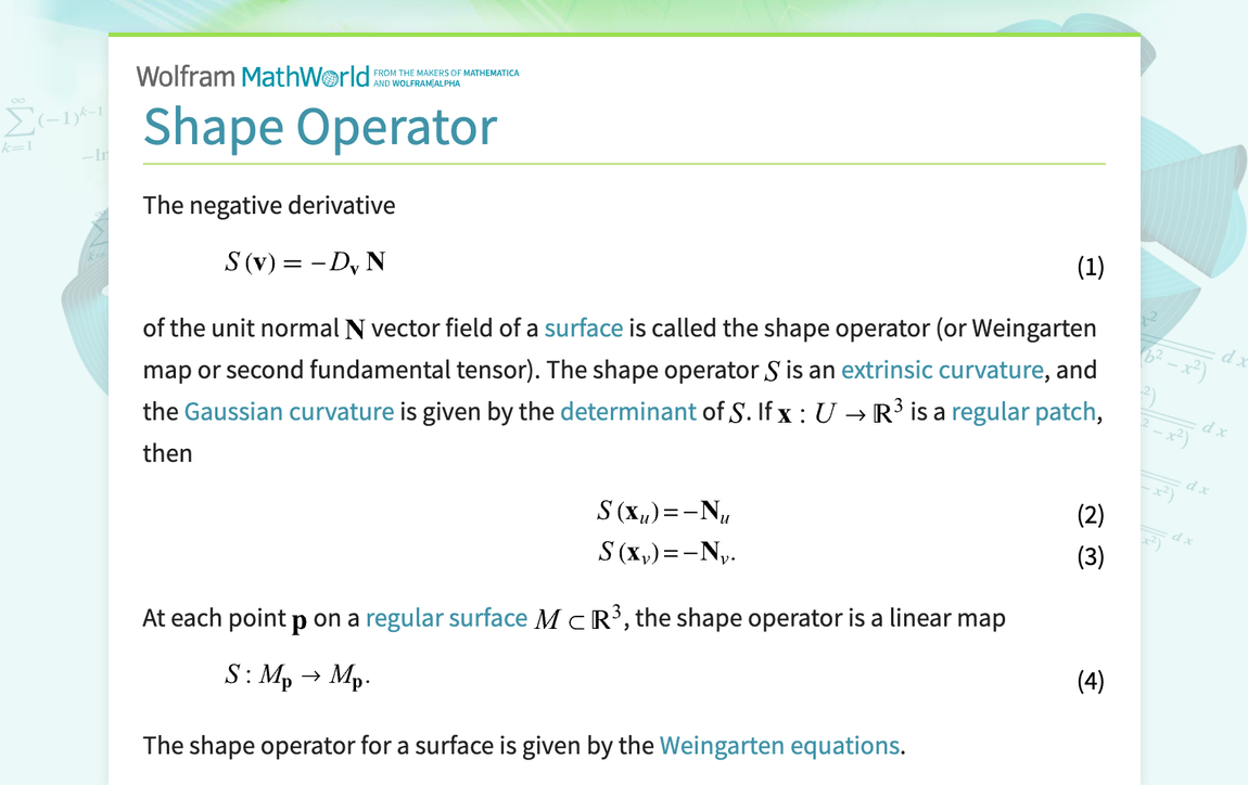 Shape Operator From Wolfram Mathworld