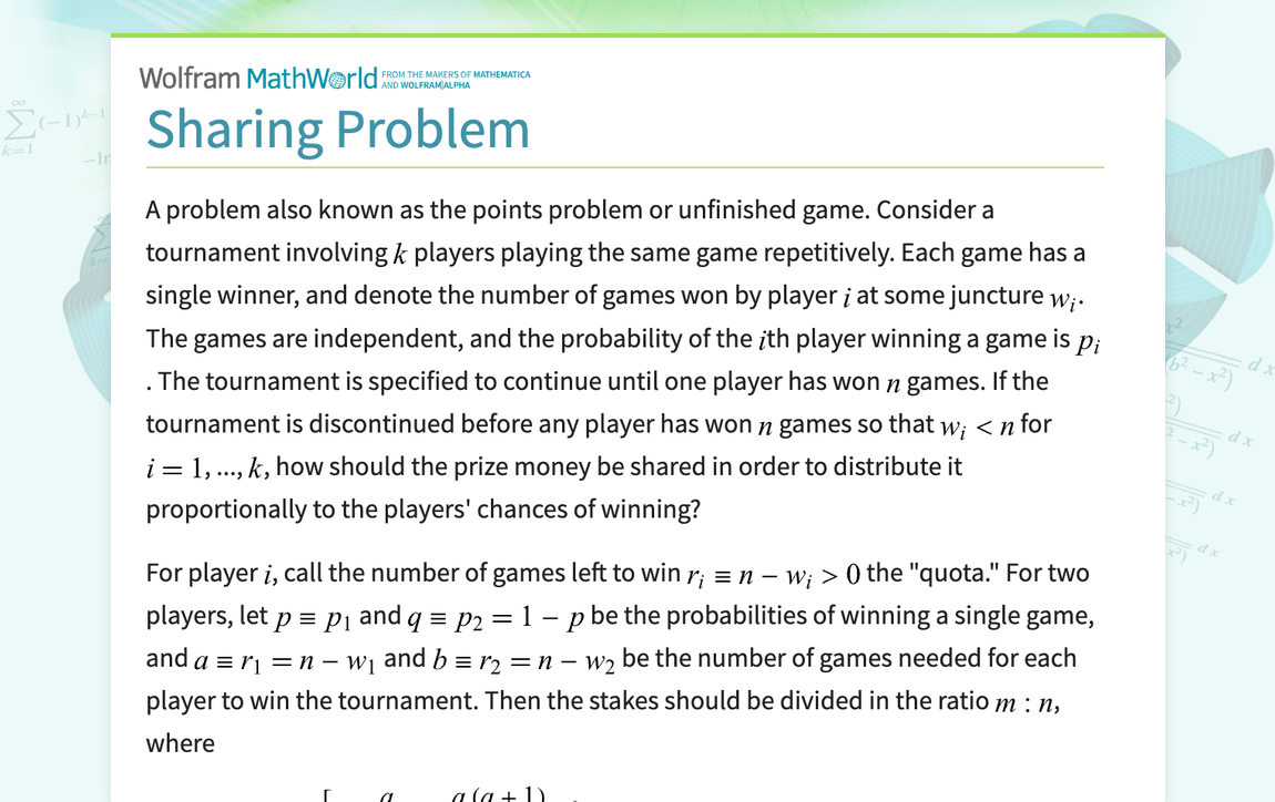 Sharing Problem -- from Wolfram MathWorld