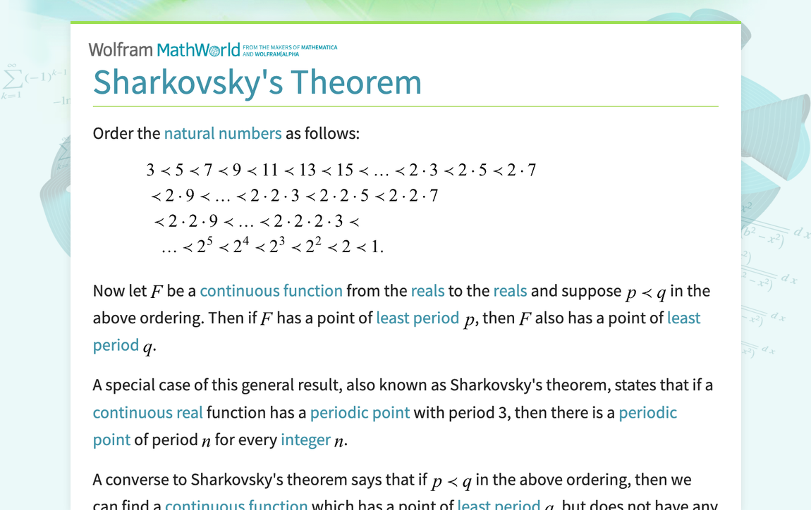Sharkovsky's Theorem -- from Wolfram MathWorld
