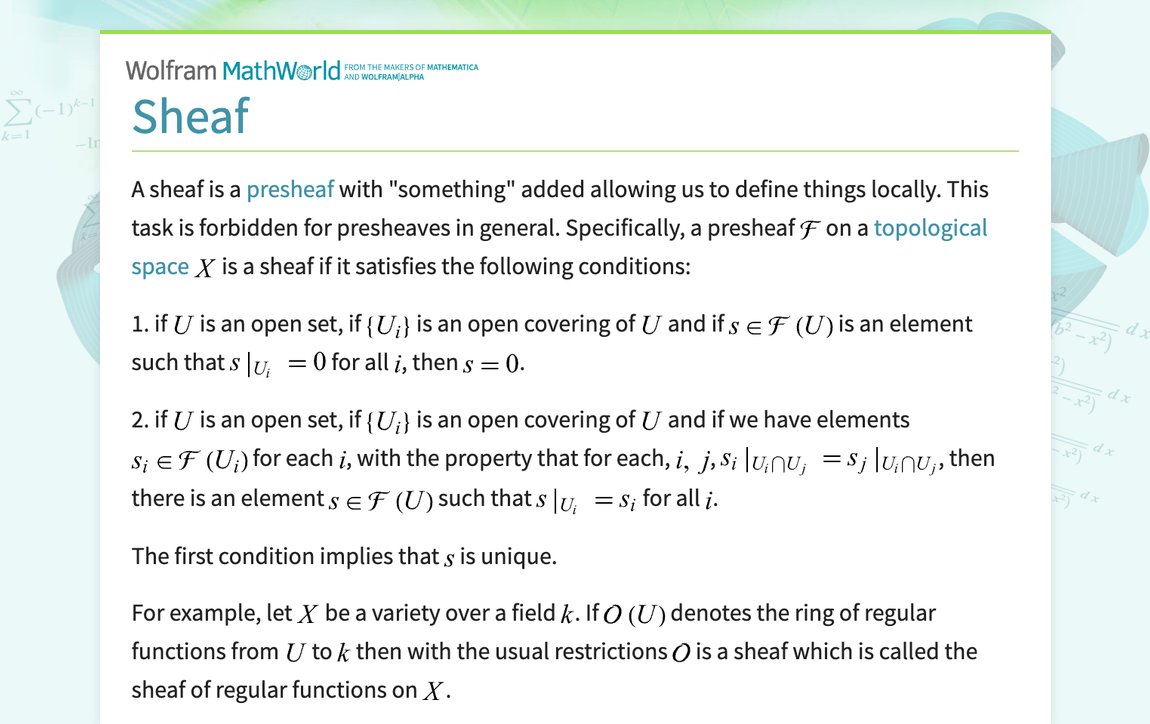 Sheaf -- from Wolfram MathWorld