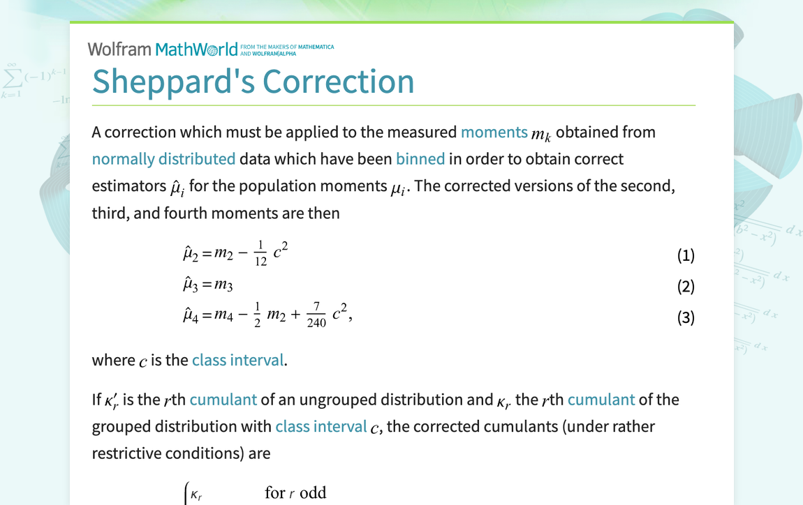 Sheppard's Correction -- from Wolfram MathWorld
