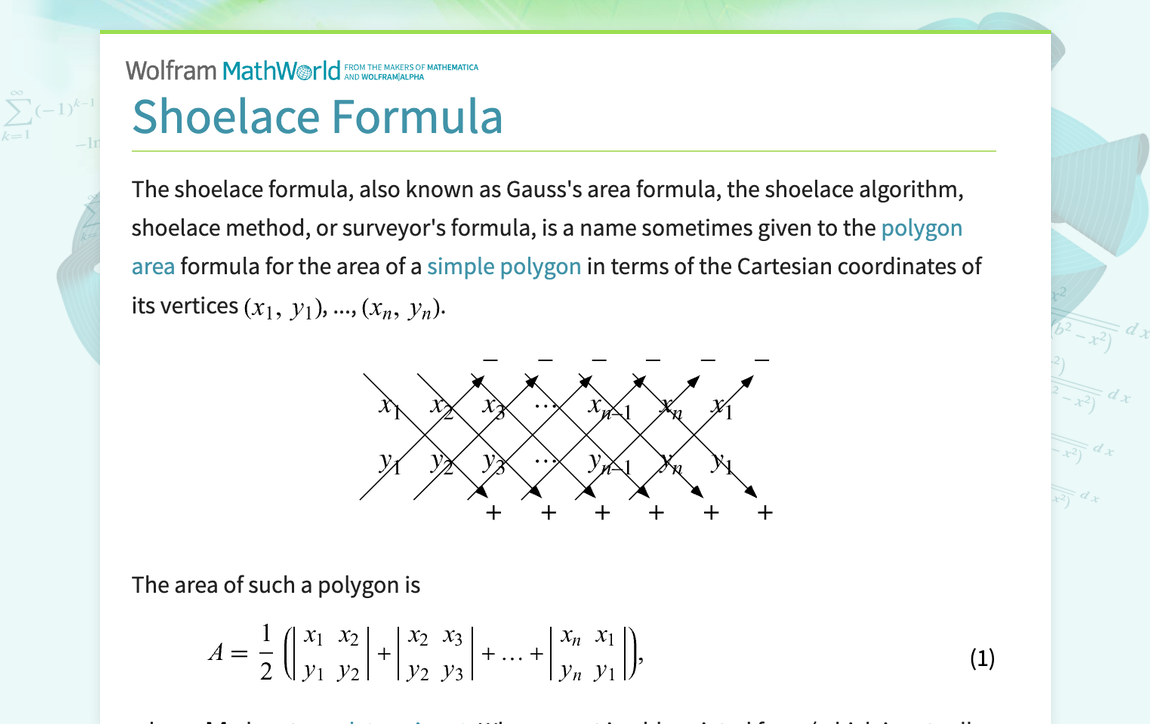 Shoelace Formula -- from Wolfram MathWorld