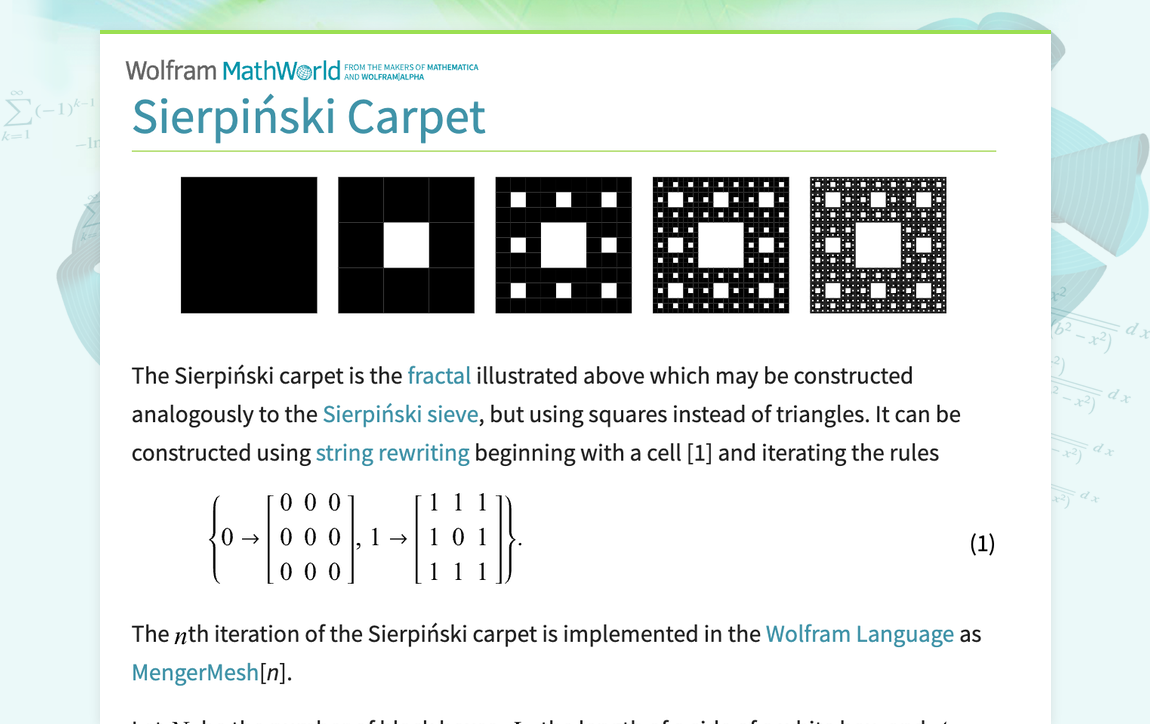 Sierpiński Carpet -- from Wolfram MathWorld