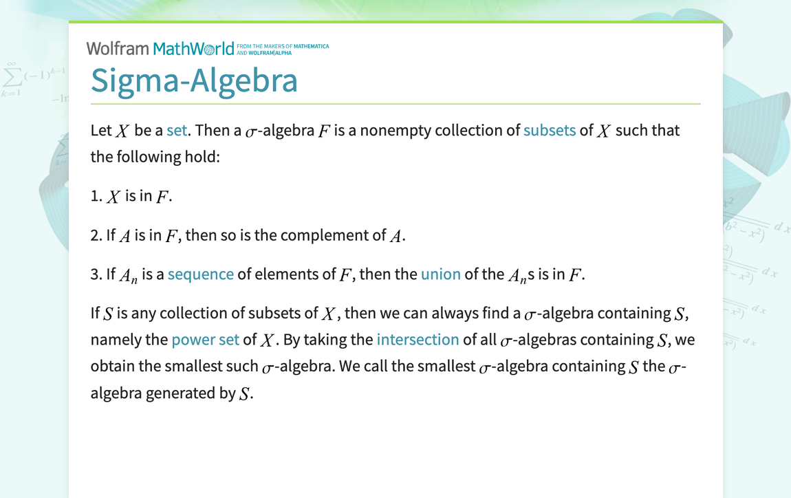 Sigma-Algebra -- from Wolfram MathWorld
