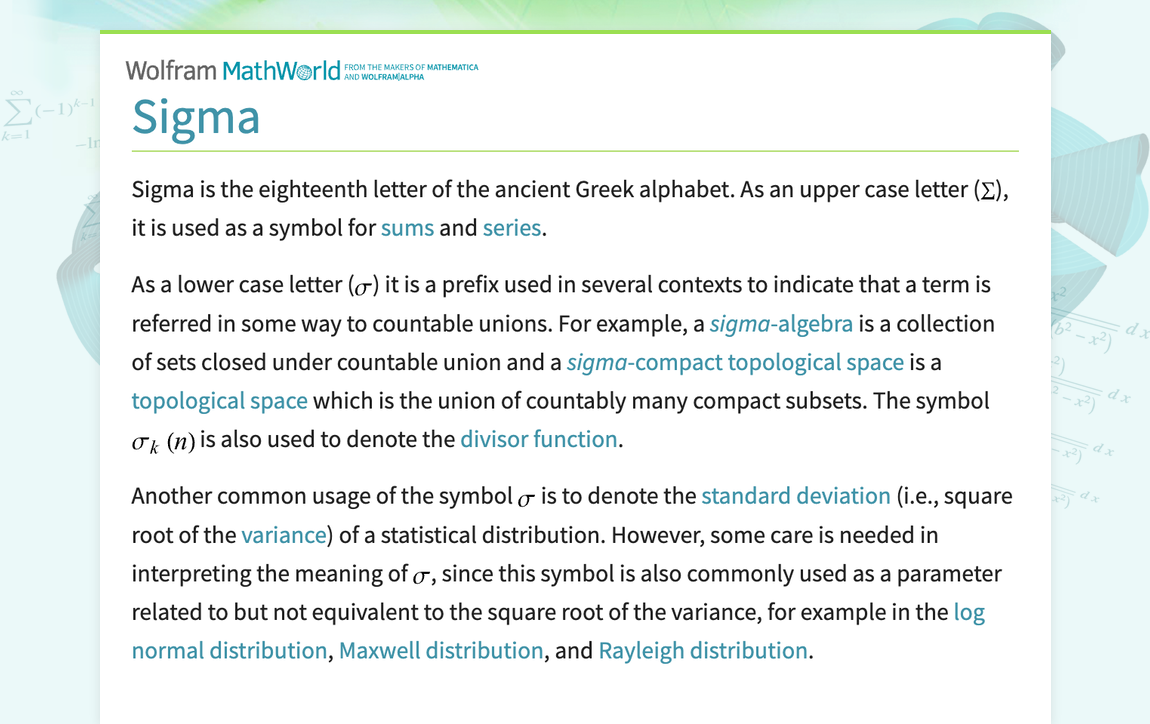 Sigma -- from Wolfram MathWorld