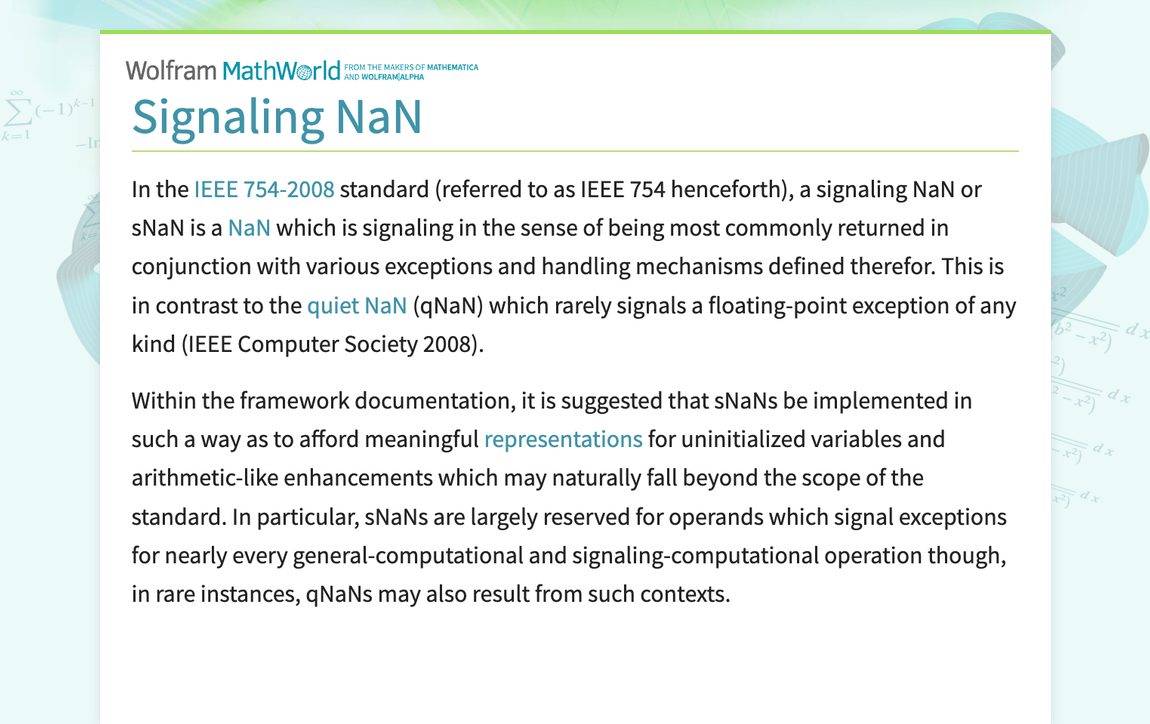 Signaling NaN -- from Wolfram MathWorld