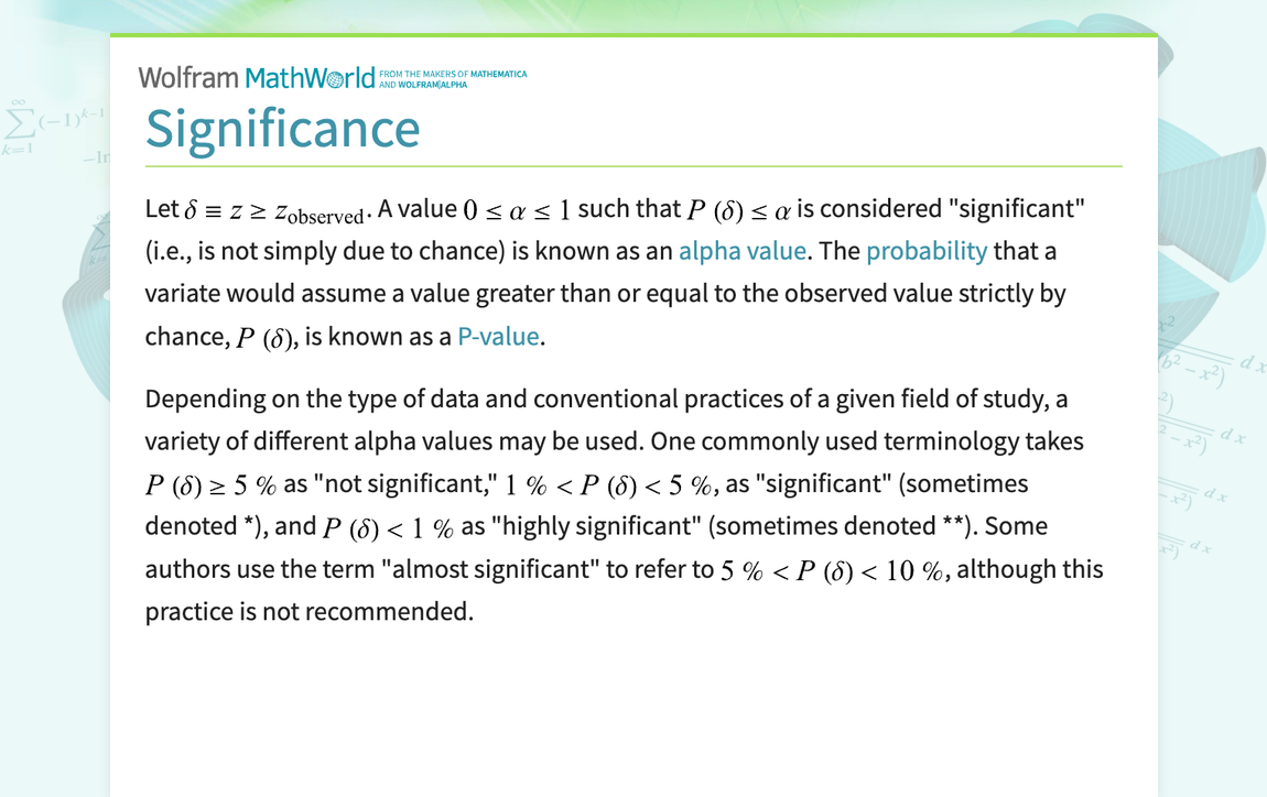 Significance -- from Wolfram MathWorld