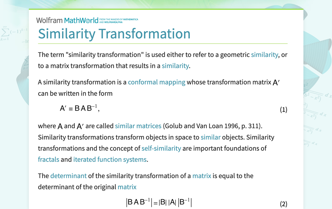 Similarity Transformation -- from Wolfram MathWorld