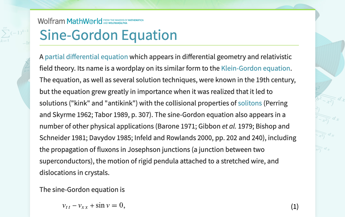 Sine Gordon Equation From Wolfram Mathworld